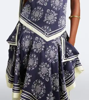ALEMAIS Asymmetric Floral Silk Midi Dress - Blue