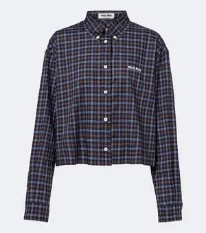 Miu Miu Logo Plaid Cotton Shirt - Brown