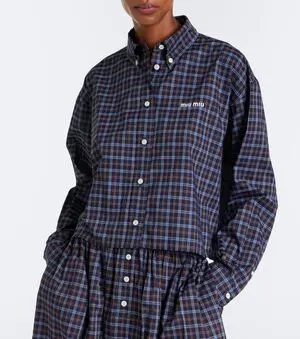 Miu Miu Logo Plaid Cotton Shirt