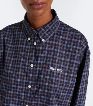 Miu Miu Logo Plaid Cotton Shirt