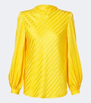 Valentino Garavani Vlogo Striped Silk Jacquard Blouse - Yellow