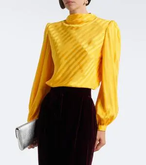 Valentino Garavani Vlogo Striped Silk Jacquard Blouse