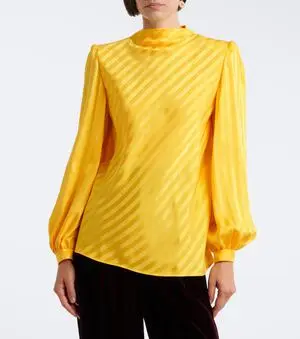 Valentino Garavani Vlogo Striped Silk Jacquard Blouse
