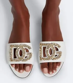 Dolce & Gabbana Dg Embellished Leather Slides