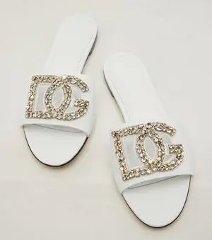 Dolce & Gabbana Dg Embellished Leather Slides