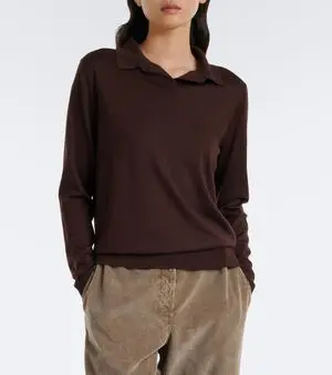THE ROW Pauli Wool And Silk Polo Sweater - Brown