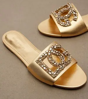 Dolce & Gabbana Dg Embellished Metallic Leather Slides