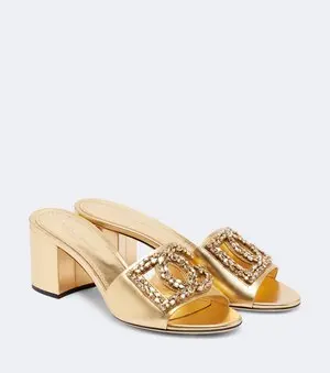 Dolce & Gabbana Dg Embellished Metallic Leather Mules - Gold