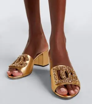 Dolce & Gabbana Dg Embellished Metallic Leather Mules
