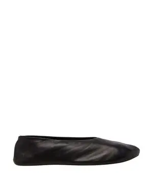 THE ROW Stella Shearling-trimmed Leather Ballet Flats - Black
