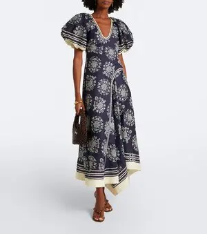 ALEMAIS Alémais Banderra Floral Linen Midi Dress