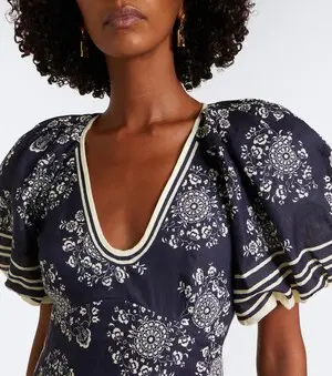 ALEMAIS Alémais Banderra Floral Linen Midi Dress