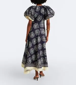 ALEMAIS Alémais Banderra Floral Linen Midi Dress
