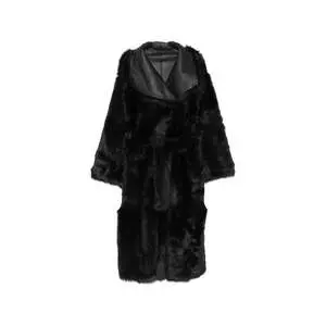 YVES SALOMON Faux Fur Coat With Shearling Trim - Black