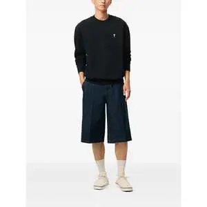 AMI Paris Cotton Crew Neck Sweatshirt With De Coeur Embroidery