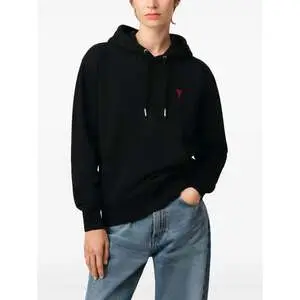 AMI Paris De Coeur Embroidered Organic Cotton Hoodie