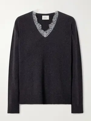 Loulou De Saison Leyla Lace-trimmed Cashmere Sweater - Gray