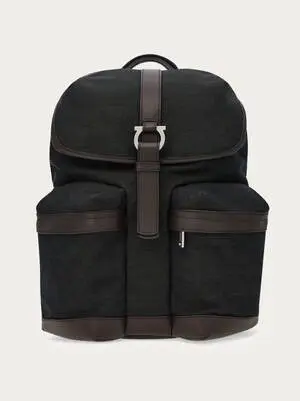 FERRAGAMO Canvas And Calfskin Leather Backpack - Green