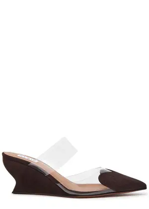 Alaïa Le Coeur 60 Wedge Suede Mules - Brown