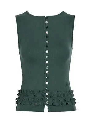 DAMSON MADDER Ember Ribbed Ruffle-trim Cotton-blend Tank - Green