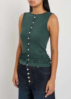 DAMSON MADDER Ember Ribbed Ruffle-trim Cotton-blend Tank