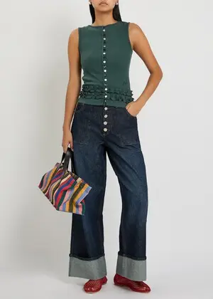 DAMSON MADDER Ember Ribbed Ruffle-trim Cotton-blend Tank