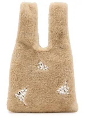 Simone Rocha Mini Embellished Faux Shearling Top Handle Bag - Pearl
