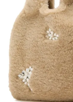 Simone Rocha Mini Embellished Faux Shearling Top Handle Bag