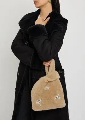 Simone Rocha Mini Embellished Faux Shearling Top Handle Bag
