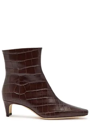 Staud Wally Crocodile-effect Leather Ankle Boots