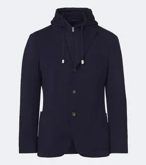 Eleventy Hooded Layered Wool Blazer - Blue