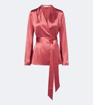 JOSEPH Archer Belted Silk Satin Jacket Pink