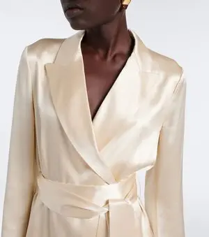 JOSEPH Archer Belted Silk Satin Jacket - White