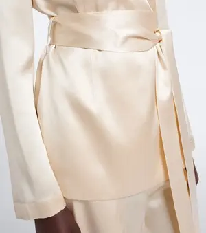 JOSEPH Archer Belted Silk Satin Jacket - White