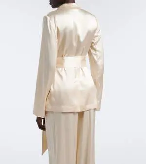 JOSEPH Archer Belted Silk Satin Jacket - White