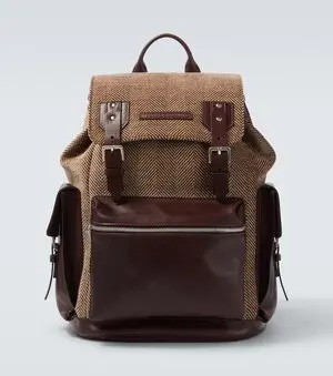 Brunello Cucinelli Herringbone Leather-trimmed Backpack - Brown