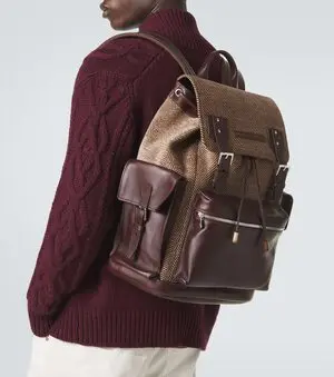 Brunello Cucinelli Herringbone Leather-trimmed Backpack