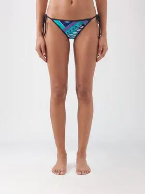 Emilio Pucci Low-rise Bikini Bottoms In Nylon With Abstract Print - Gnawed Blue