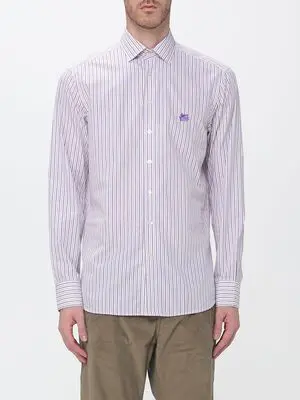 Etro Striped Cotton Poplin Shirt With Embroidered Cube Logo - Violet