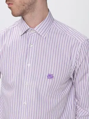 Etro Striped Cotton Poplin Shirt With Embroidered Cube Logo - Violet