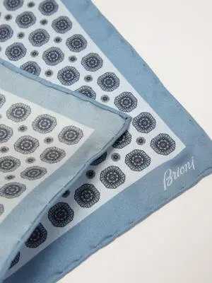 Brioni Geometric Print Square Silk Scarf With Contrast Logo
