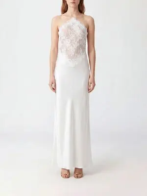 Retrofete Halterneck Satin Bridal Slip Gown Retrorfete With Lace Inserts - Ivory
