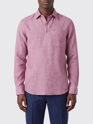 Zegna Slim Fit Linen Shirt With French Collar And Patch Pocket - Pink