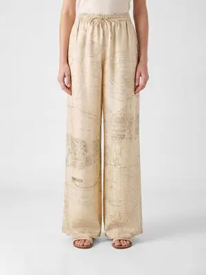 RÓHE Graphic Print Silk Wide-leg Palazzo Trousers With High Waist - Beige