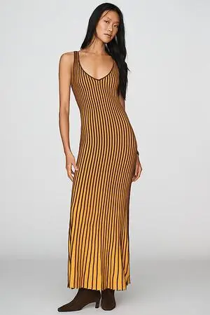 SIEMPRE Ribbed Midi Sweater Dress - Chocolate/gold