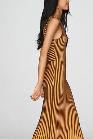 SIEMPRE Ribbed Midi Sweater Dress - Chocolate/gold