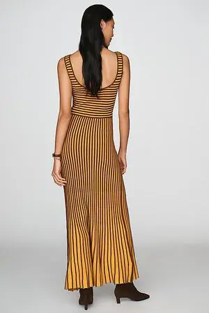 SIEMPRE Ribbed Midi Sweater Dress - Chocolate/gold