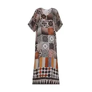 DHARA SHETH, DUBAI Celestial Tesserae Mosaic Print Cotton Kaftan Maxi Dress & Multicolor - Brown