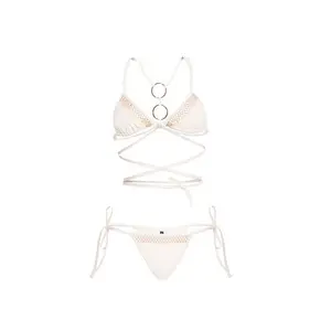MOOREA SWIM Rhea Bikini Triangle Silhouette With Metallic Ring Detail - White