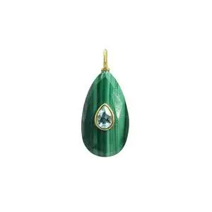 KAMARIA Malachite Gemstone Pendant With Topaz Medium Pear